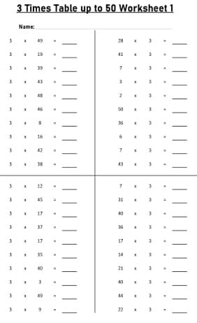3 Times Tables Worksheets and Tables - Free Downloads | Multiplication ...