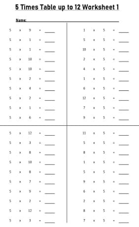 5 Times Tables Worksheets and Tables - Free Downloads | Multiplication ...