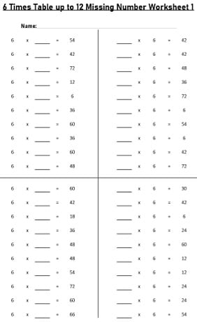6 Times Tables Worksheets and Tables - Free Downloads | Multiplication ...