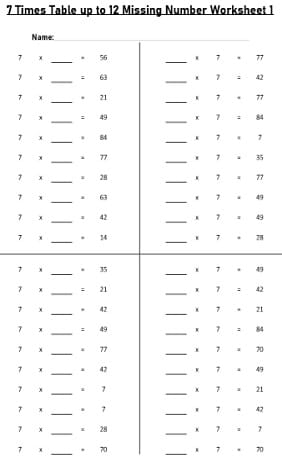 7 Times Tables Worksheets and Tables - Free Downloads | Multiplication ...