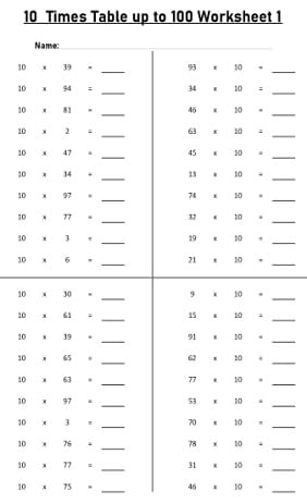 10 Times Tables Worksheets and Tables - Free Downloads | Multiplication ...