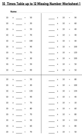 10 Times Tables Worksheets and Tables - Free Downloads | Multiplication ...