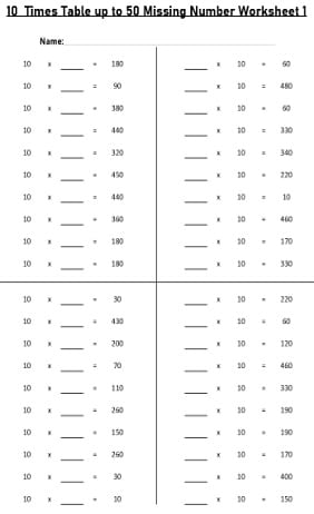 10 Times Tables Worksheets and Tables - Free Downloads | Multiplication ...