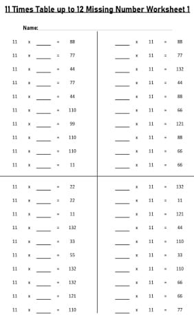 11 Times Tables Worksheets and Tables - Free Downloads | Multiplication ...