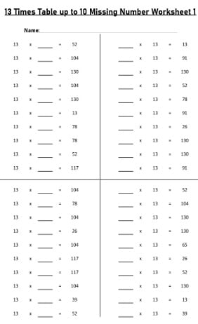 13 Times Tables Worksheets and Tables - Free Downloads | Multiplication ...