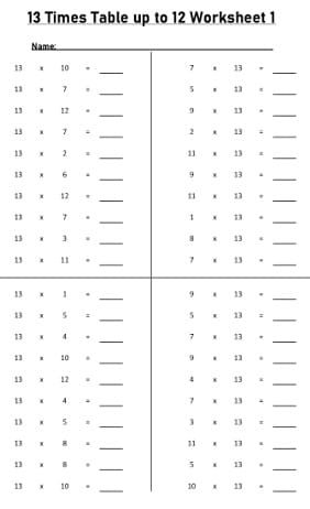 13 Times Tables Worksheets and Tables - Free Downloads | Multiplication ...