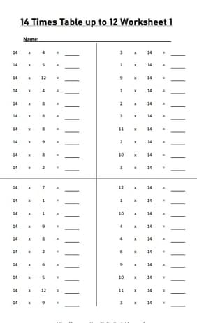 14 Times Tables Worksheets and Tables - Free Downloads