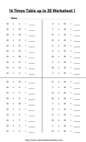 14 Times Tables Worksheets and Tables - Free Downloads