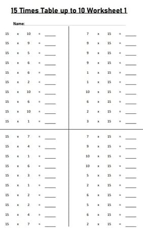15 Times Tables Worksheets and Tables - Free Downloads