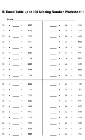 15 Times Tables Worksheets and Tables - Free Downloads