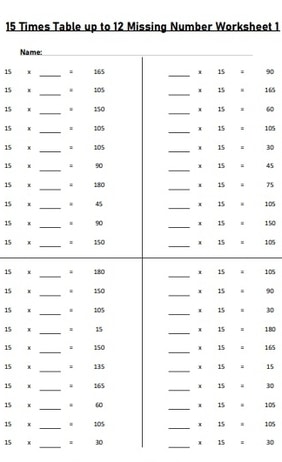 15 Times Tables Worksheets and Tables - Free Downloads