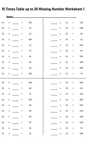 15 Times Tables Worksheets and Tables - Free Downloads