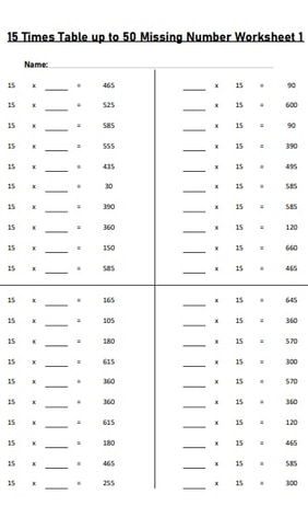15 Times Tables Worksheets and Tables - Free Downloads